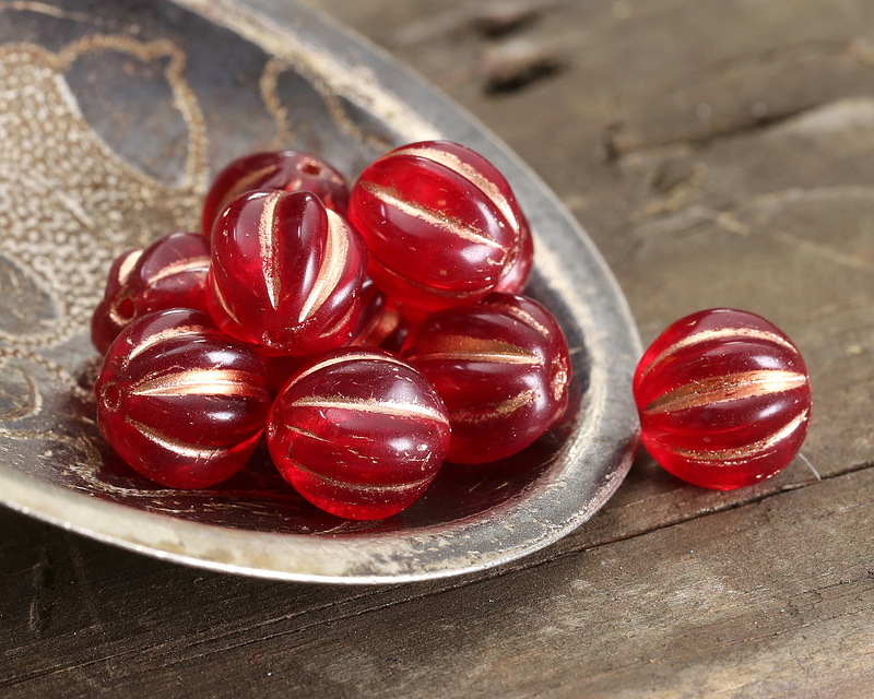 Czech Glass Ruby w/ Copper Melon Round 10mm