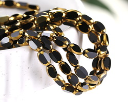 Jet Crystal w/ Gold Faceted Rice 6x4mm