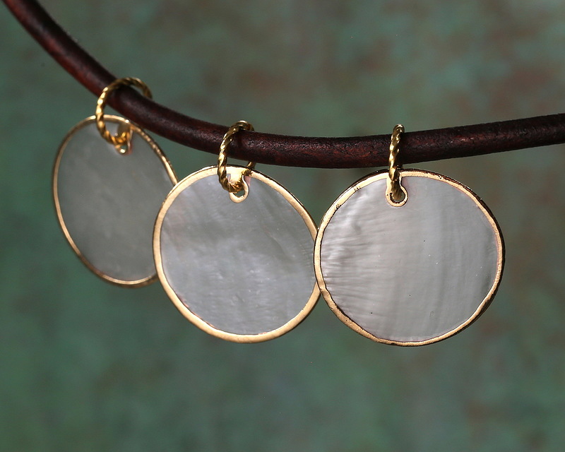 Capiz Shell Coin Focal w/ Gold Finish 25mm