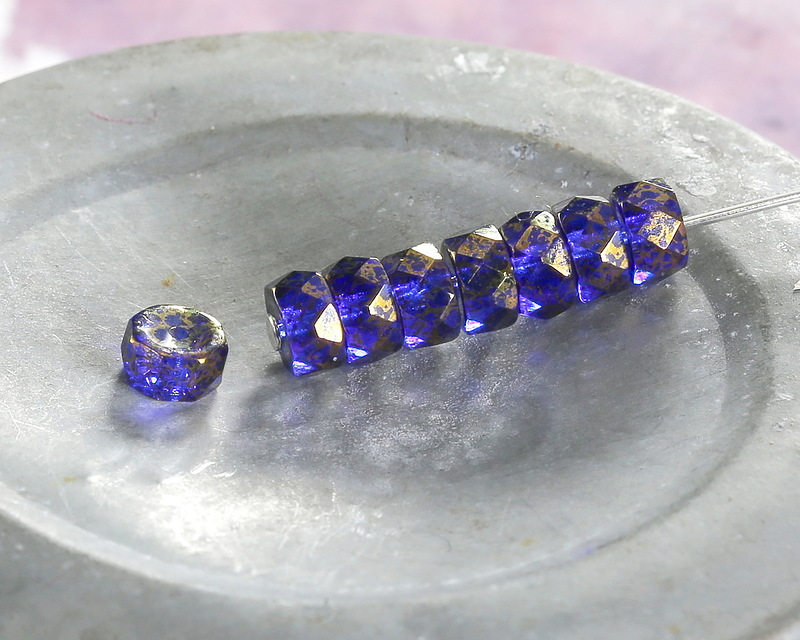 Czech Glass Bronzed Sapphire Faceted Disc 3x6mm