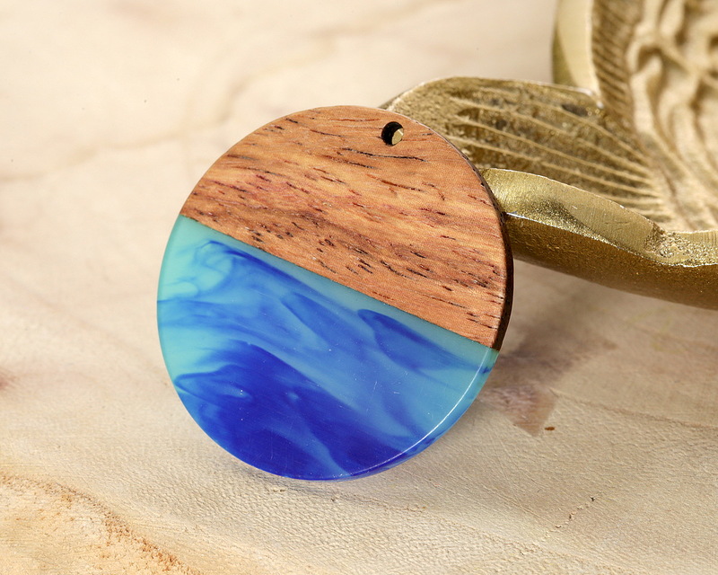 Walnut Wood & Nautical Swirl Resin Coin Focal 38mm