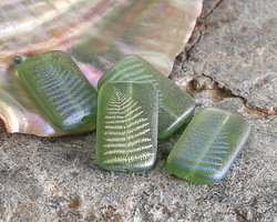 Czech Glass Laser Etched Fern on Matte Peridot w/ AB Finish Rectangle ...