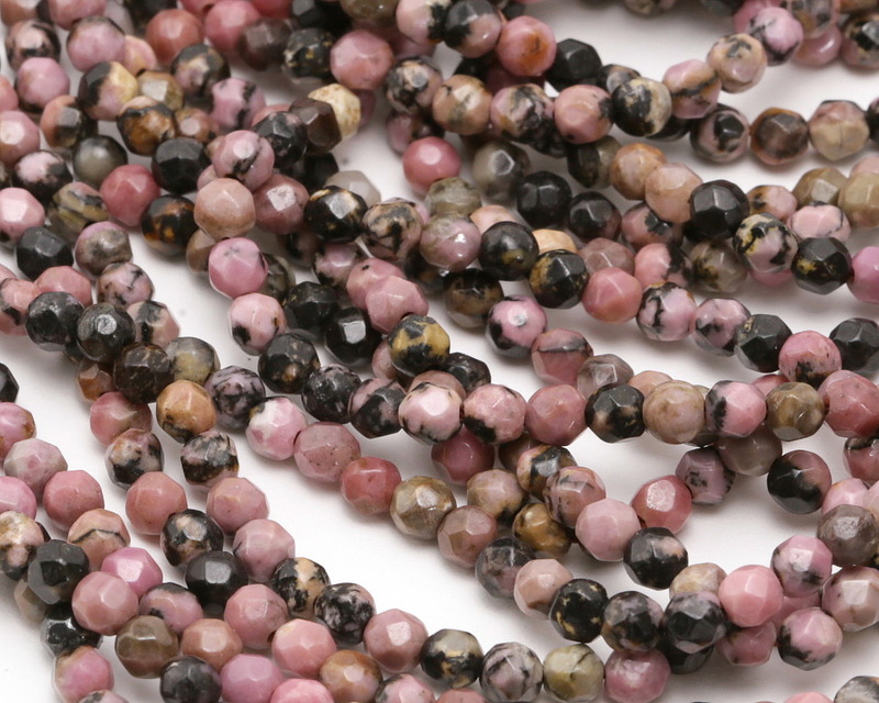 Rhodonite (w/ extra black matrix) Faceted Round 4mm