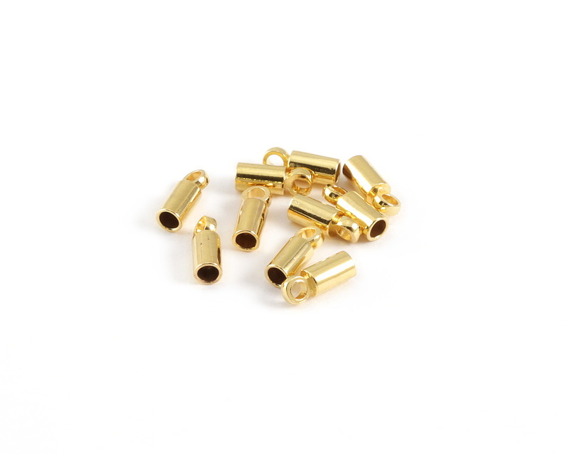 Gold (plated) 2mm Glue-In Cord End w/ Loop 8x3mm