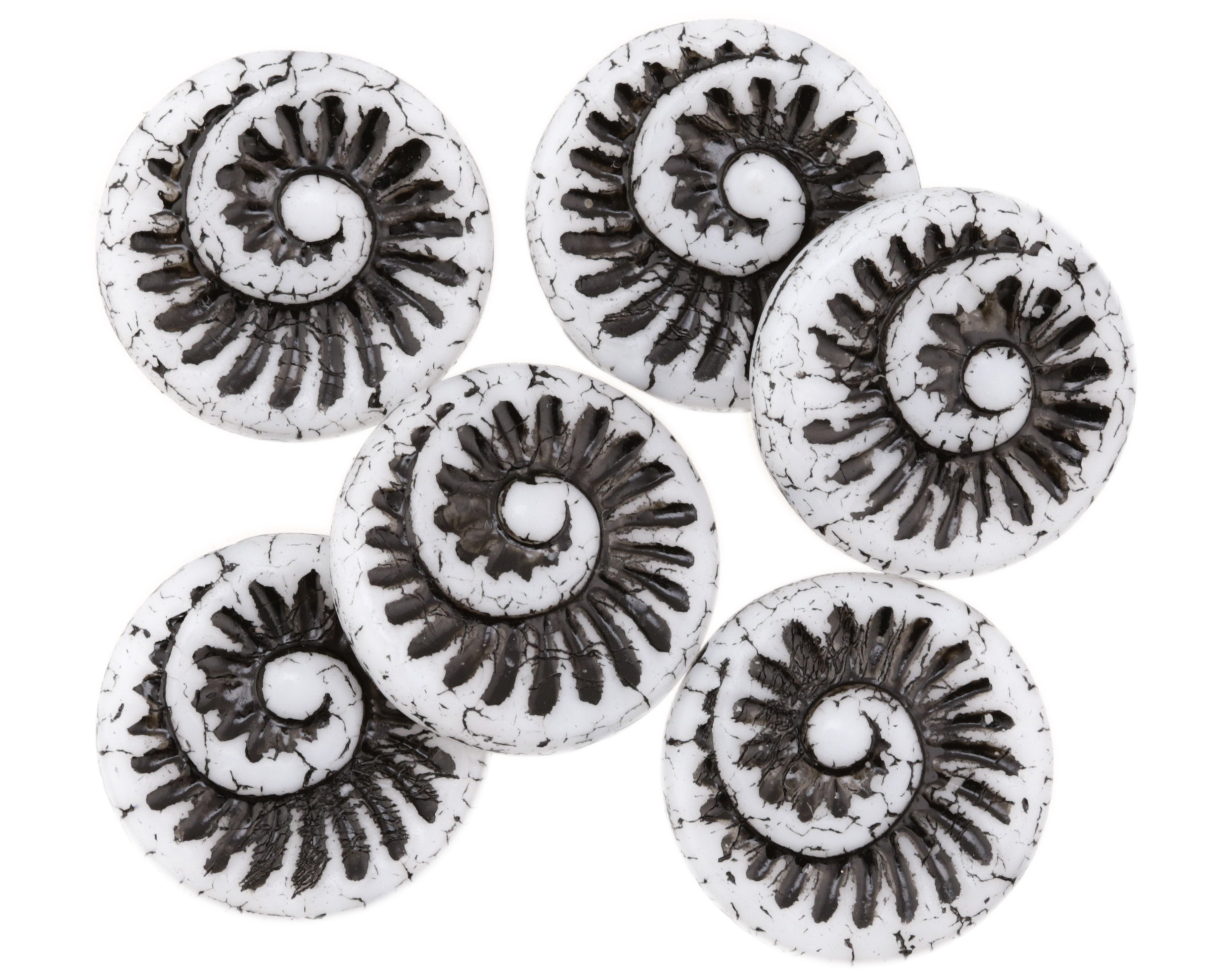 Czech Glass Arctic White w/ Jet Ammonite Coin 18mm