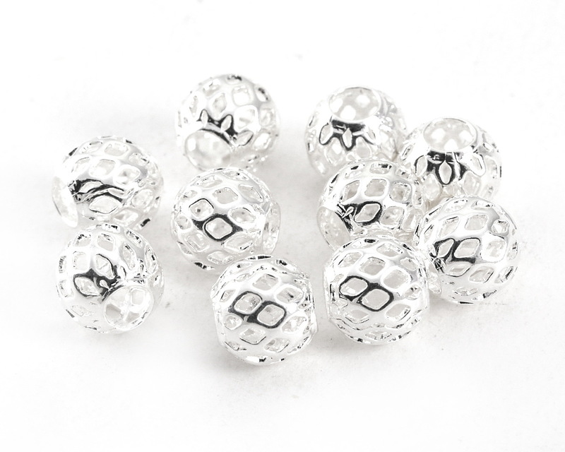 Silver (plated) Large Hole Lattice Filigree Round 8mm - Lima Beads