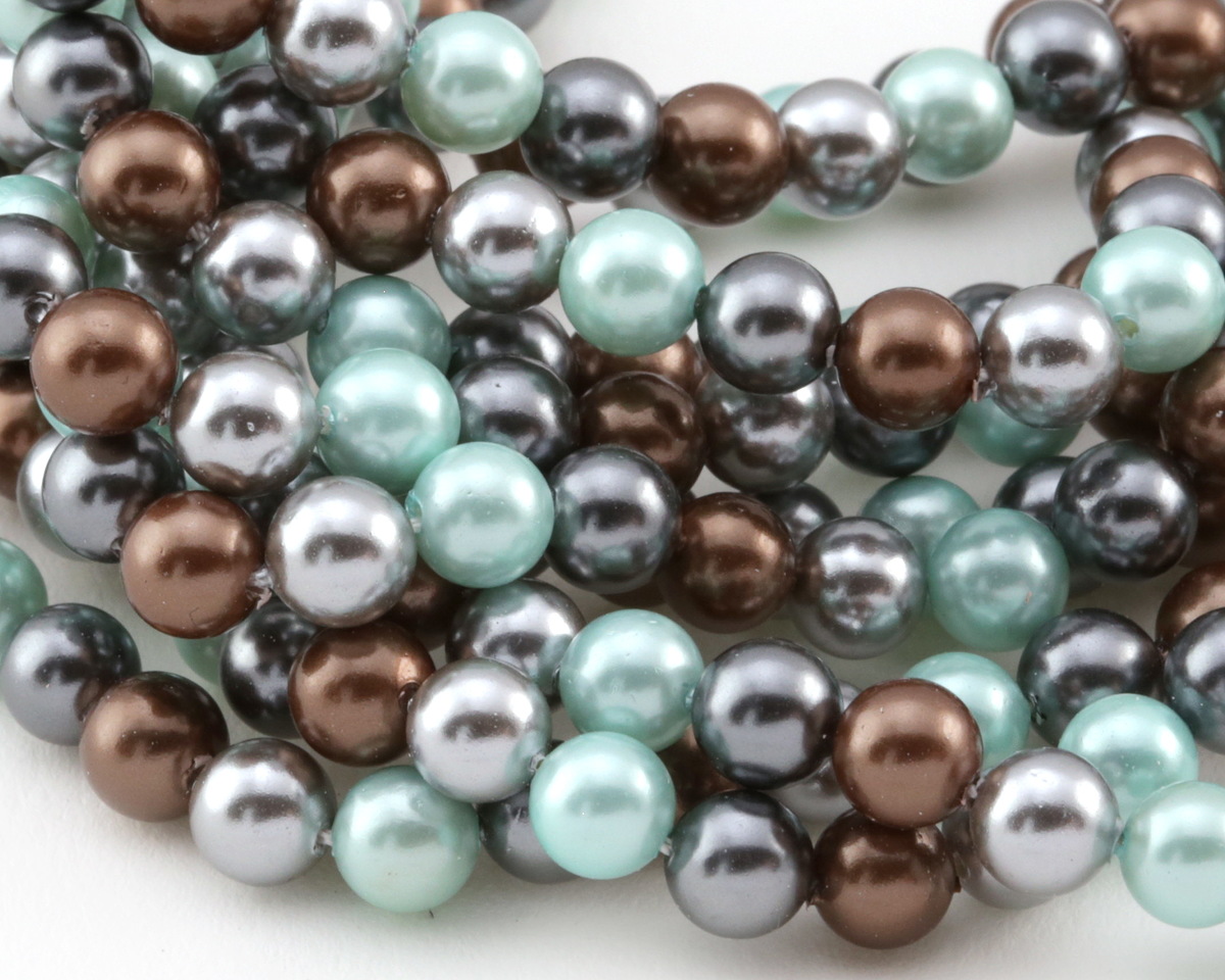 Mint Chocolate Shell Pearl Mix Round 6mm