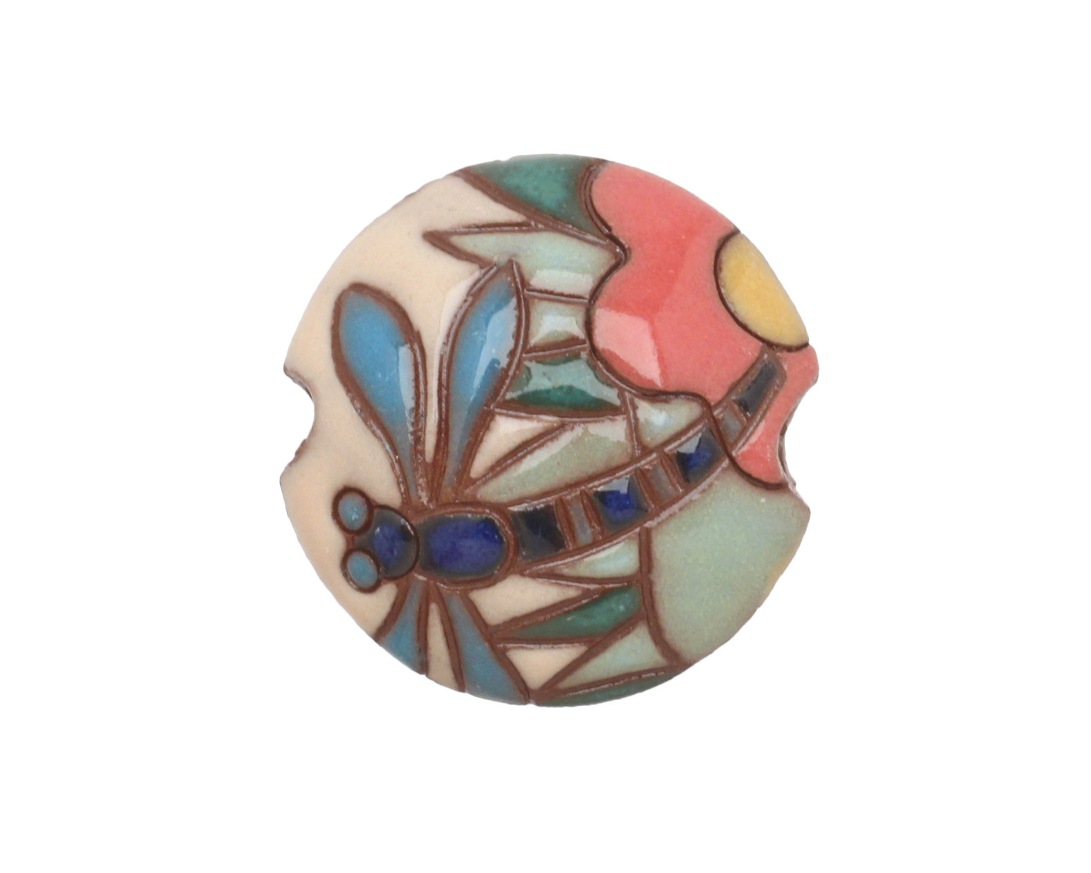 Golem Studio Terracotta Dragonfly Carved Ceramic Lentil 23mm