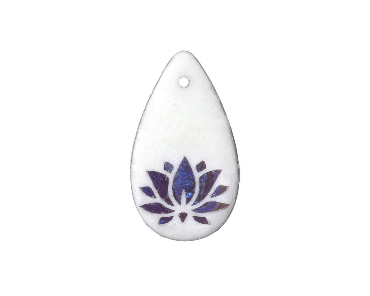 Czech Glass Laser Etched Lotus on Textured White w/ Metallic Rainbow ...