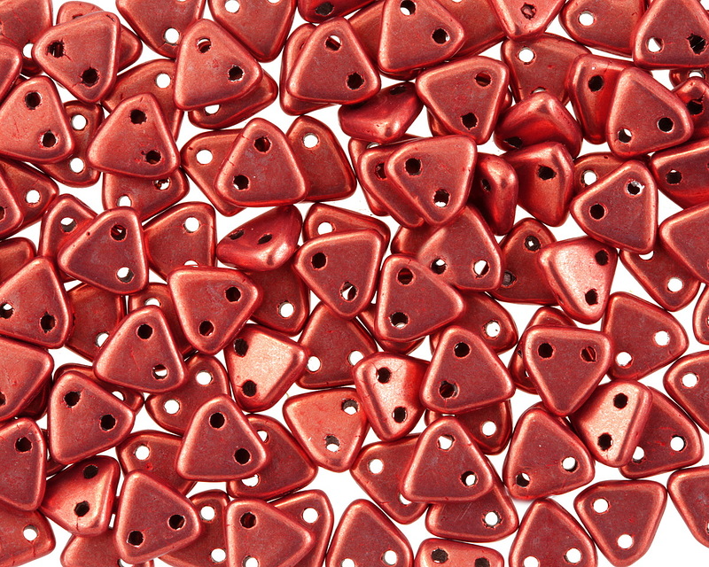 CzechMates Glass ColorTrends: Sueded Gold Samba Red 2-Hole Triangle 6mm