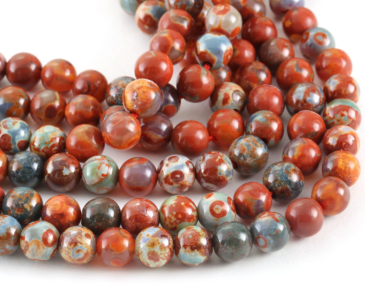 Copper Red & Sage Agate Round 8mm