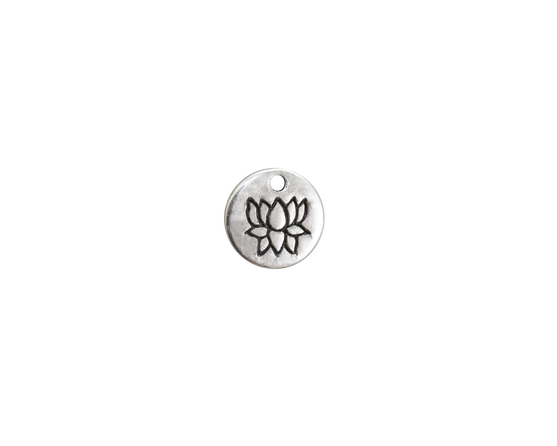 Antique Silver (plated) Small Lotus Coin Charm 8mm