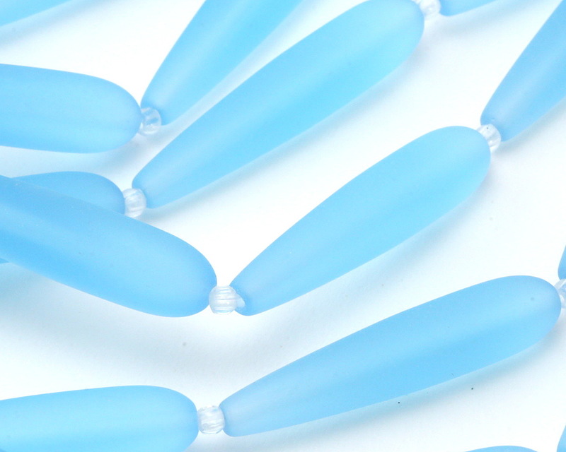 Turquoise Bay Beach-Style Glass Teardrop 37x8mm