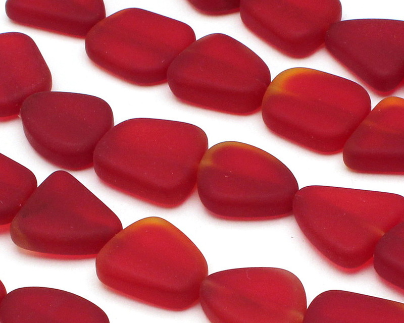 Cherry Red Beach-Style Glass Flat Freeform 15x13-15mm