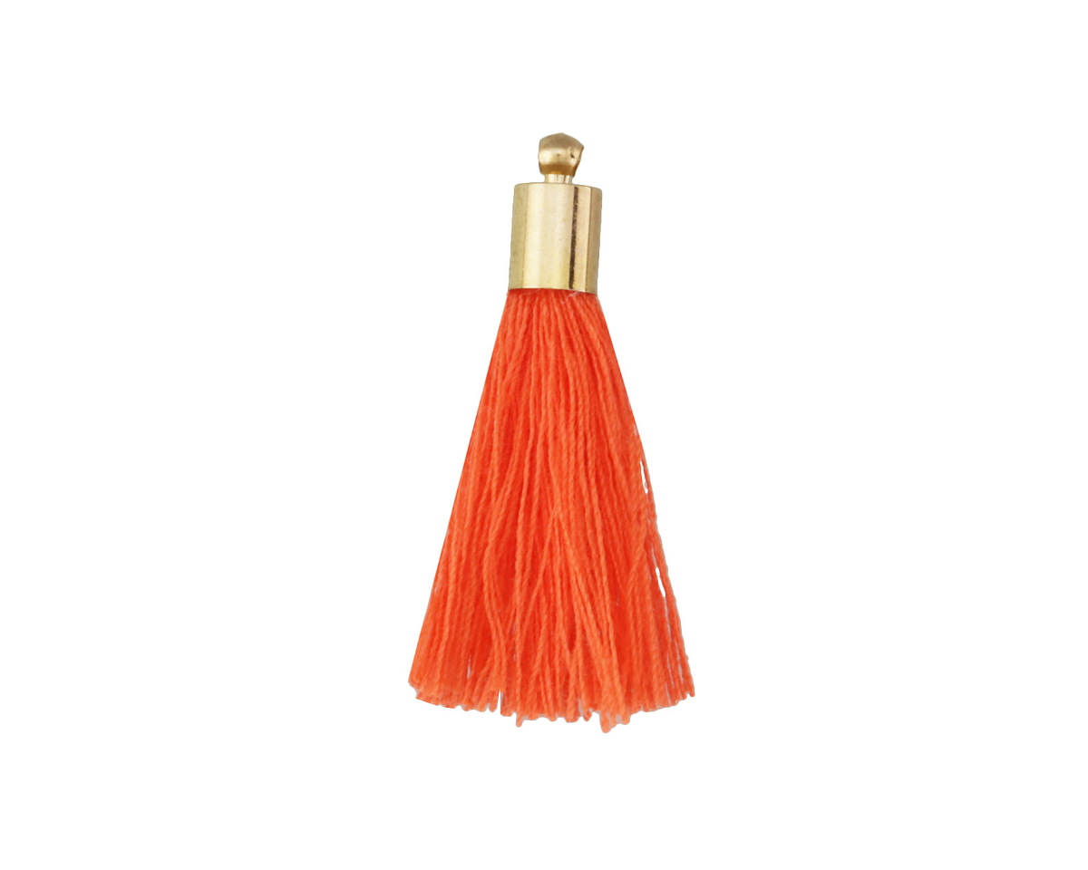 Neon Orange Thread Tassel w/ Gold (plated) Tassel Cap 30mm - Lima Beads