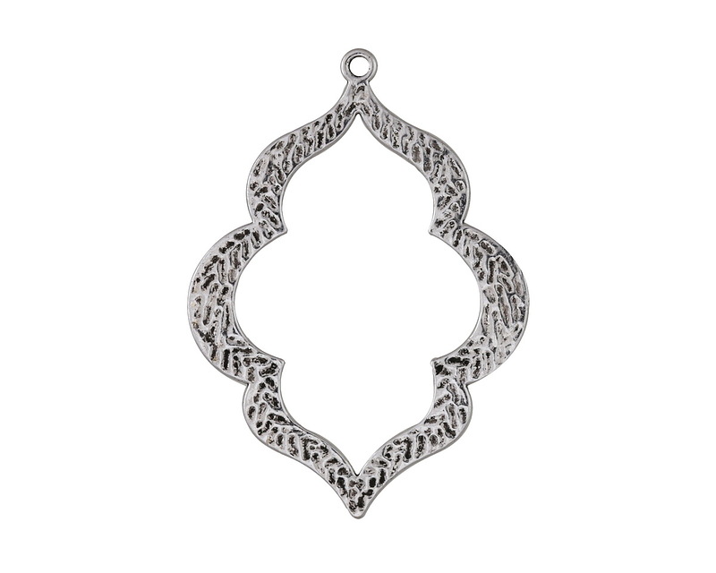 Antique Silver Finish Etched Bali Style Open Pendant 39x53mm