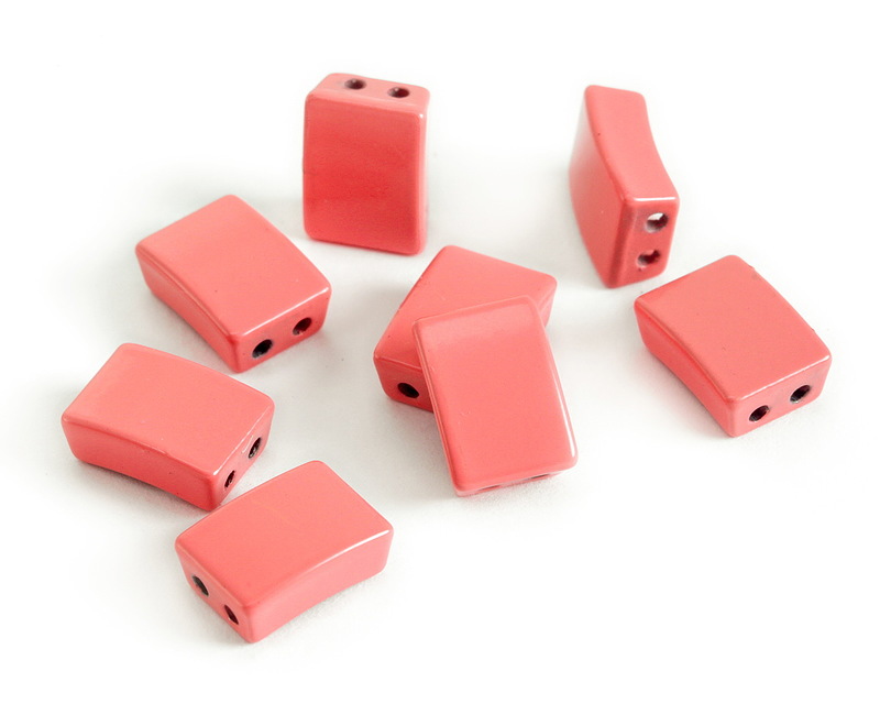 Blush Pink Enamel 2-Hole Tile Rectangle Bead 12x8mm