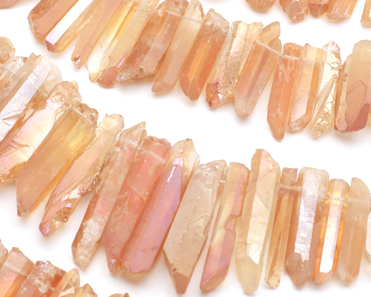 Metallic Champagne Coated Quartz Faceted Stick Drop 4-11x18-50mm