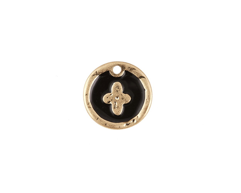 Zola Elements Jet Enamel Matte Gold Finish Cross Coin Focal 13mm