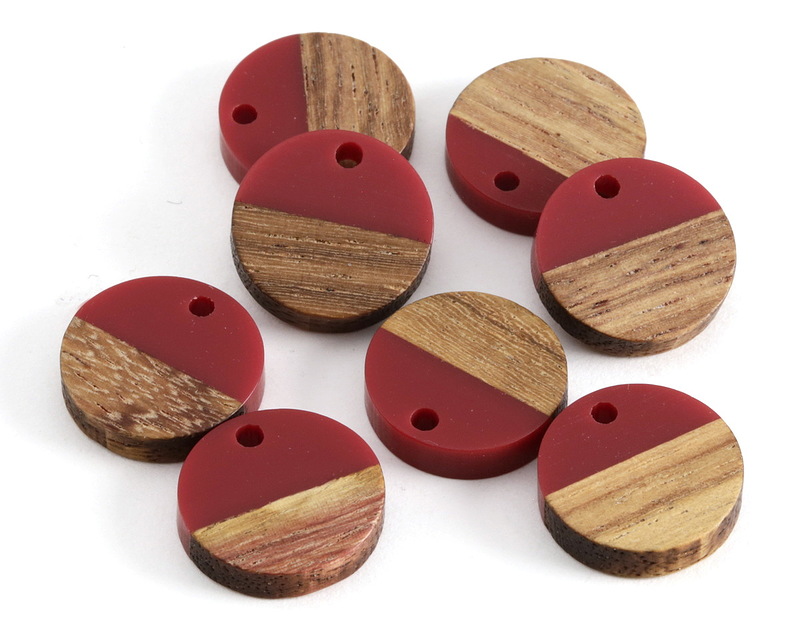 Walnut Wood & Cherry Resin Coin Focal 15mm