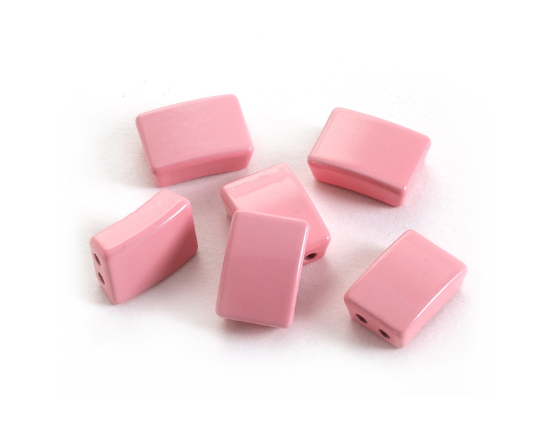 Petal Pink Enamel 2-Hole Tile Rectangle Bead 12x8mm