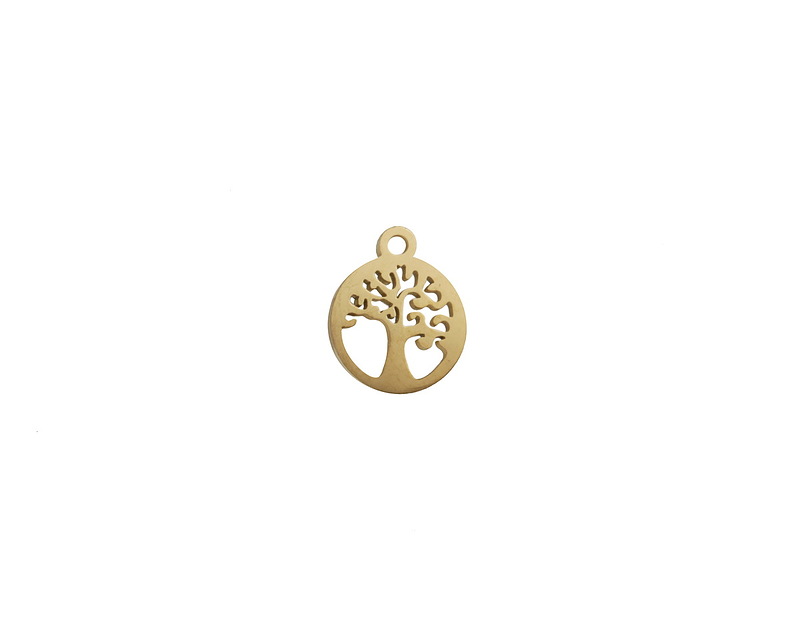 Gold (plated) Stainless Steel Small Openwork Tree of Life Coin Charm 8x10mm