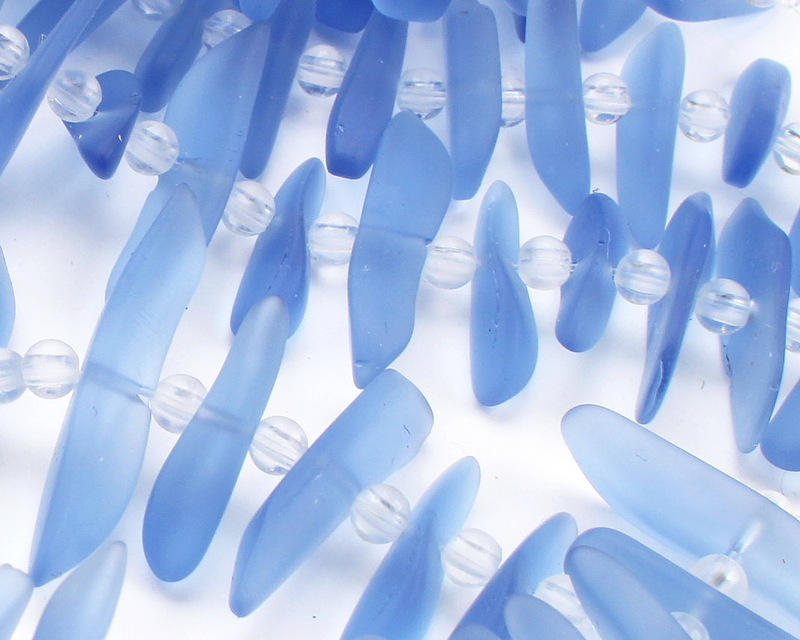 Light Sapphire Beach-Style Glass Fish Bone 3-4x20-25mm