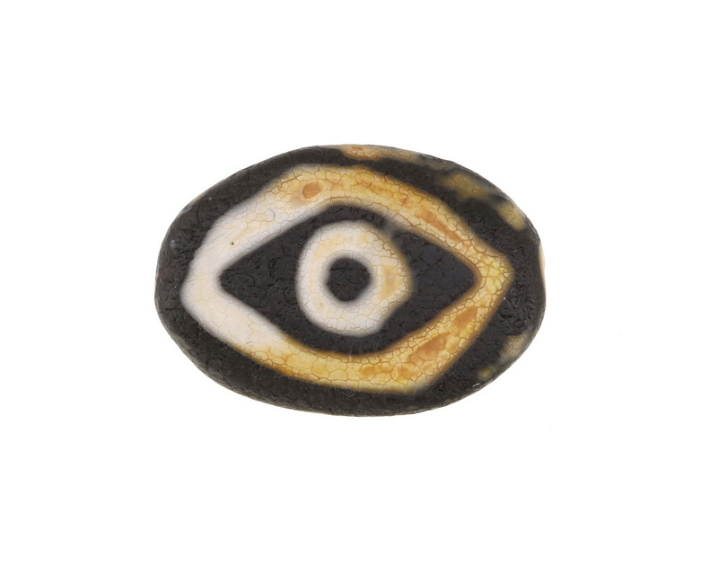 Tibetan (Dzi) Agate Black Evil Eye Flat Focal 30x20mm