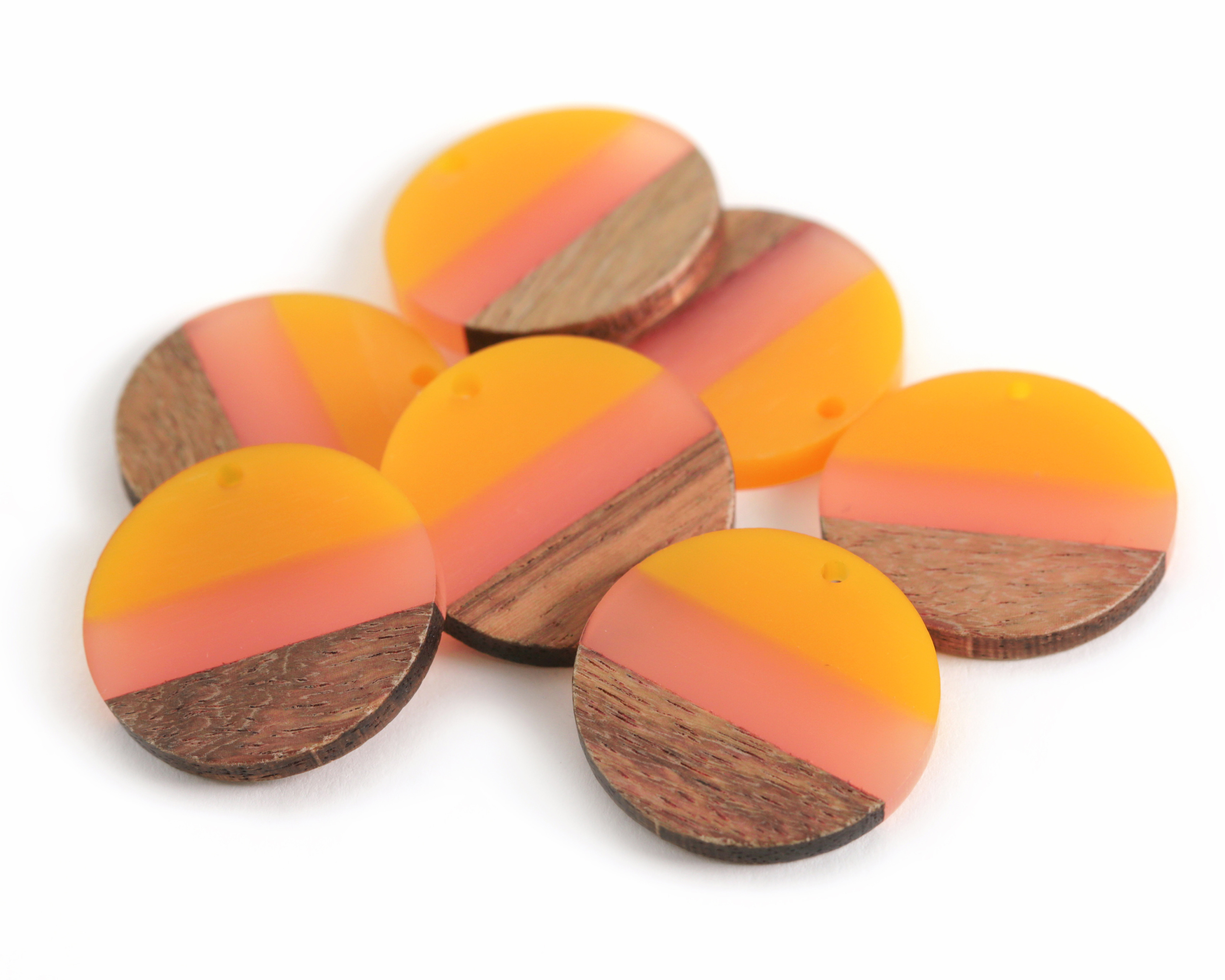 Walnut Wood & Sunrise Resin Banded Coin Focal 28mm