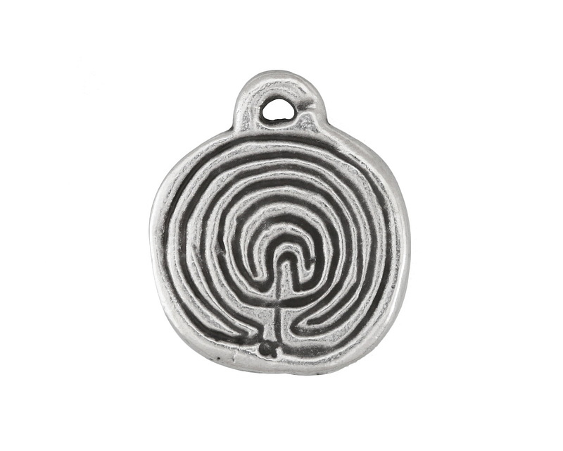 Mykonos Antique Silver (plated) Labyrinth Disc Pendant 25x31mm