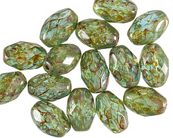 Czech Glass Aquamarine Picasso Fire Polished Rice 11x8mm