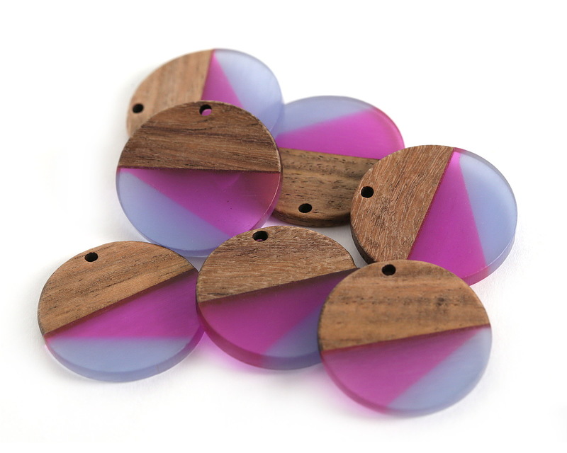 Walnut Wood & Plumeria Resin Coin Focal 28mm