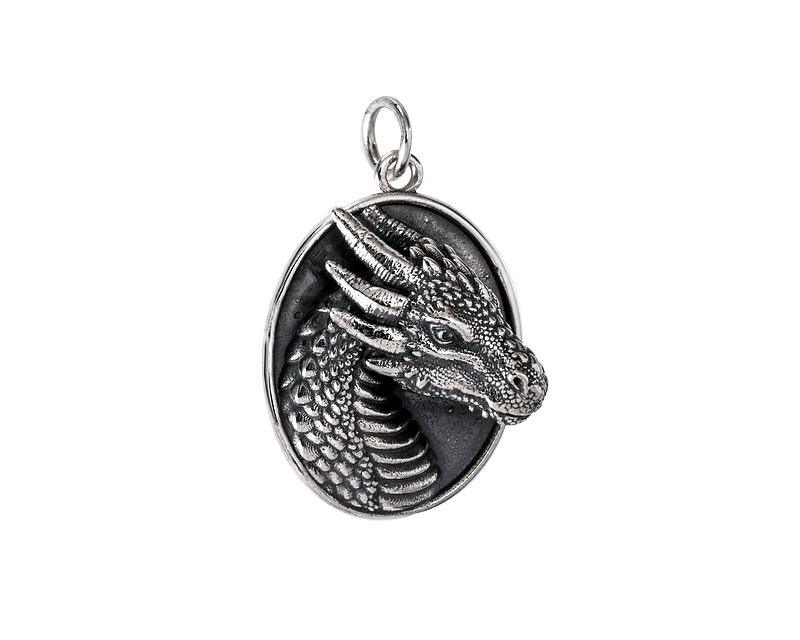 Nina Designs Sterling Silver Oval Dragon Pendant 25x16mm
